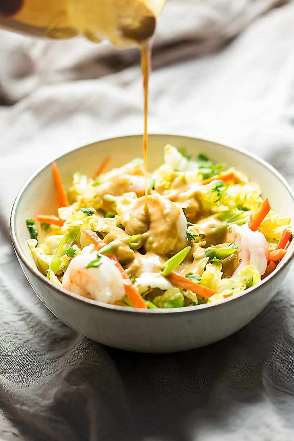 Shrimp Spring Roll Bowl with Peanut Lime Dressing • Low Carb with Jennifer